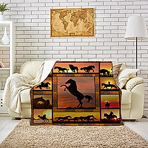 Horse Blanket Animal Print Throw Blanket 320 GSM Ultra-Soft Warm Fuzzy Plush Lightweight Fleece Blankets for Bed Sofa Travel (Twin-80x60)