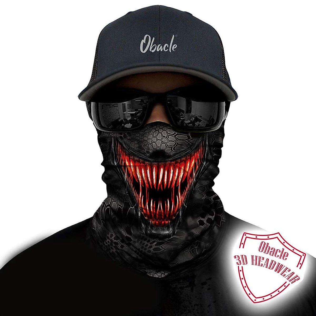 Obacle Motorcycle Face Mask Sun UV Dust Wind Protection Tube Mask Seamless Bandana Face Mask for Men Women Bike Riding Cycling Biker Fishing Outdoor Festival (Teeth Red Black Face Mask)