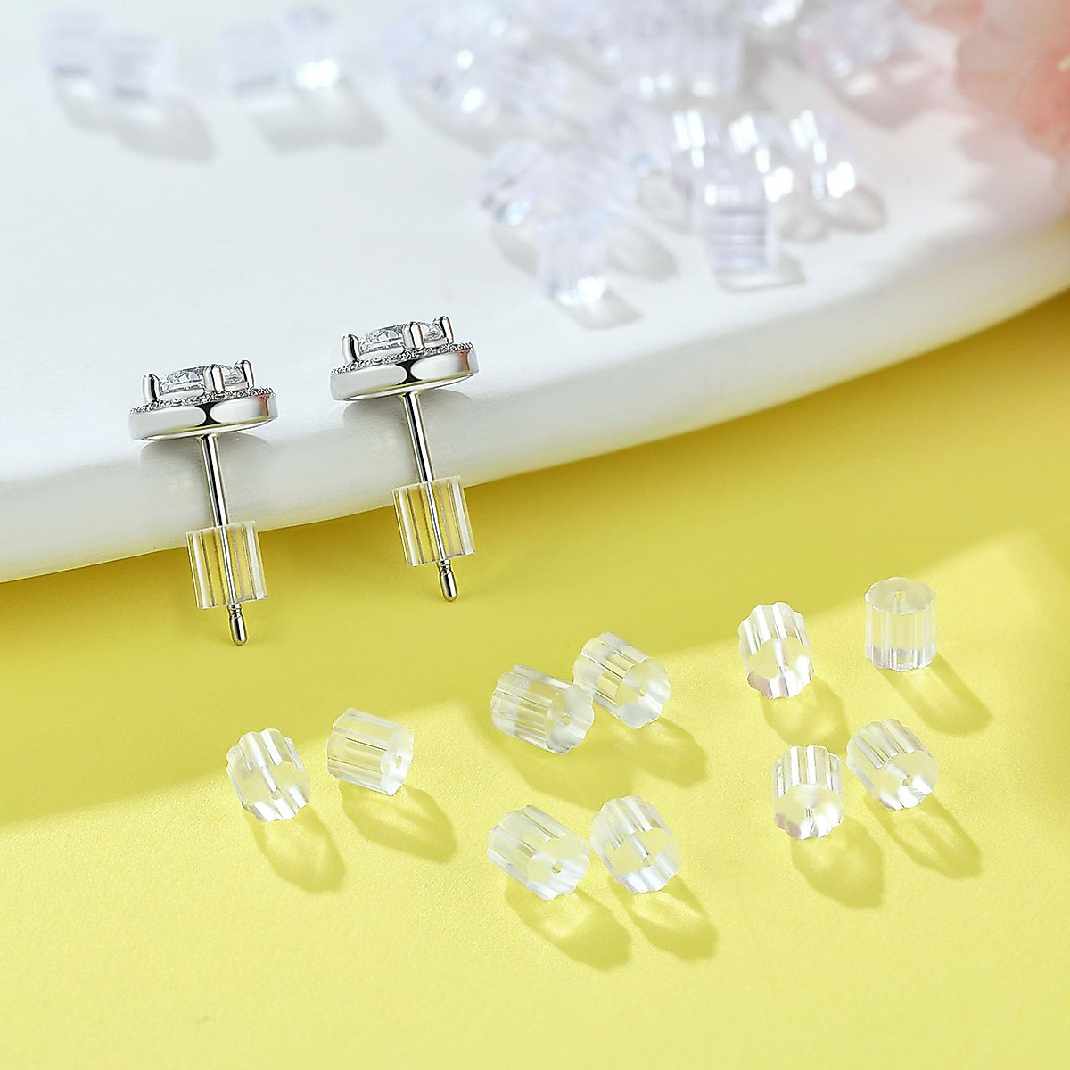 Kerryjewl Silicone Earring Backs,100pcs Soft Clear Plastic Earring Backs Replacement Earrings Hoops,Rubber Earring Backs for Studs