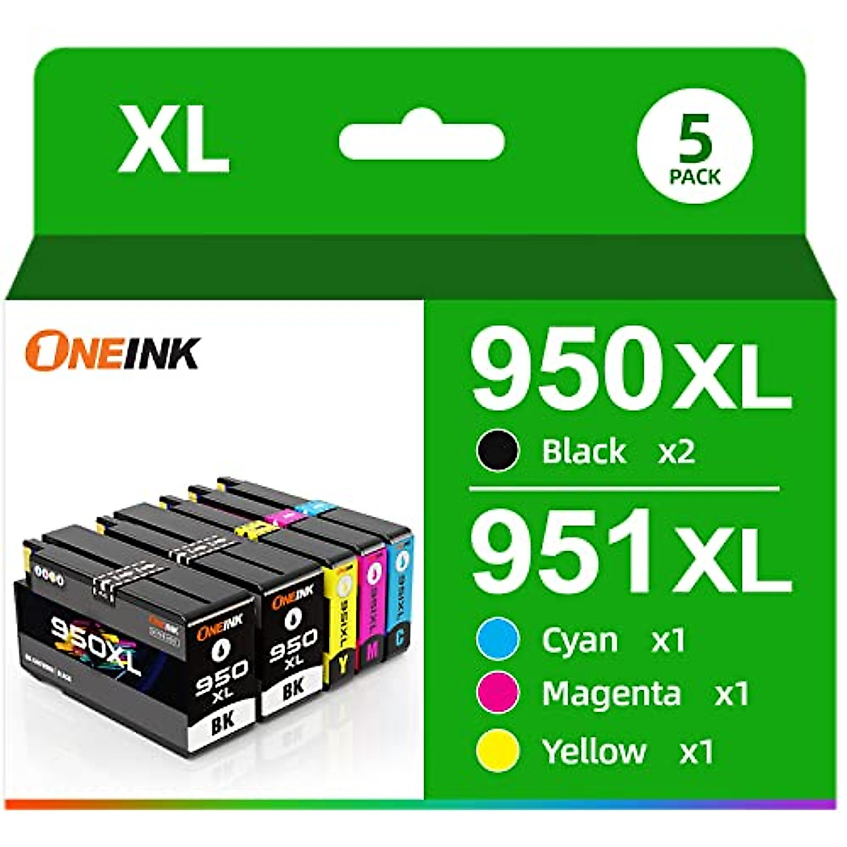 950XL 951XL Ink Cartridges Combo Pack Compatible for HP 950 951, Work for HP Officejet Pro 8600 8610 8620 Printers,High Yield, 5-Pack of HP Ink 950 951