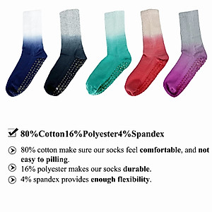 FYOURH Socks with Grippers for Women - 2 Pairs - Tie Dye Pilates Grip Socks - Non Slip Socks Women - grip socks for women - Crew socks for women - Navy