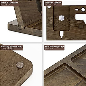 MoKo Walnut Nightstand Organizer for Men丨With Phone Charging Stand Wooden Phone Docking Station, Key Holder Watch Stand Widget Organizer丨Valentine's Gift for Dad Boyfriend Men, Black Walnut