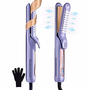 Air Hair Straightener and Curler 2 in 1,360° Airflow Curling Flat Iron, Hair Curler with Cooling Air Vents to Lock in Style,3D Floating Plate,15S PTC Fast Heat-Up,Lightweight & Dual Voltage for Travel