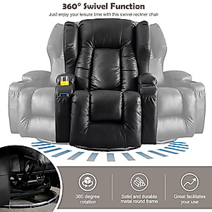 ETAGERIA Power Swivel Rocker Recliner Chair with Massage and Heat 360 Degree Glider Rocking Chairs Ergonomic Lounge Rocker w/Cup Holder/Remote/LED Light for Nursery,Living Room,Home Theater (Black)