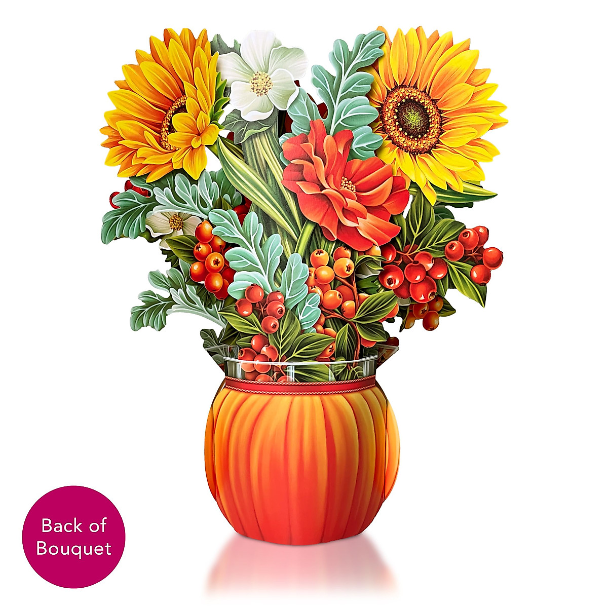 Freshcut Paper Pop Up Cards, Pumpkin Harvest 12 inch Paper Flower Bouquet Greeting Cards with Blank Note Card & Envelope, Thanksgiving Cards, Fall Cards, Sunflower Birthday Gifts for Women