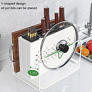 Knife Block, Smathou Knife Holder, Cutting Board Holder, 4 in 1 Kitchen Countertop Organizer, White