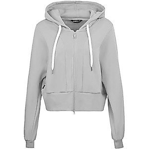 Orolay Women's Zip-Up Cropped Hoodie Casual Long Sleeve Sweatshirt Workout Hooded Jacket Basic Pullover Top Grey Full-zip X-Small