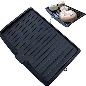 SWEETBIUTI Dish Drain Board Tilt PP Dish Drainer Quick Dry Dish Drain Board with Drain Port Dish Drying Rack Multipurpose for Kitchen Counter, Black 15.75x10.43x1.18in.