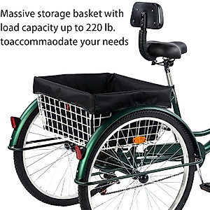 TUOKE Adult Trikes 24 inch Wheels Low Step-Through with Cargo Basket/Full Assembly Tool，Adult Tricycles Three Wheel Trike Bike Cruiser 7 Speed, Suitable for Women, Men, Seniors