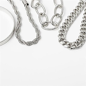 fxmimior Dainty Boho Gold Silver Chain Bracelets Set for Women Adjustable Fashion Beaded Chunky Flat Cable Chain Punk Bracelets Jewelry for Women Girls Gift Set of 4 (Silver)