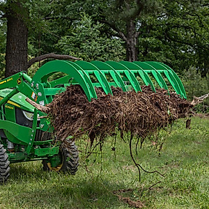 Titan Attachments 84" HD Root Grapple Rake Attachment Fits John Deere Hook and Pin Connection, Recommended for Series 4 Tractors, Twin 3,000 PSI Cylinders, Carry Rocks, Logs, Brush, Debris