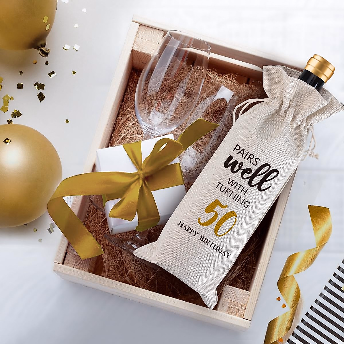 50th Birthday Gift Ideas for Women Men, 50 Years Old Birthday Party Decoration Wine Bag Gifts, Happy 50th Birthday Decor, Pairs Well with Turning 50, 1975 Wine Bag