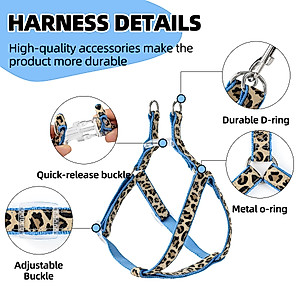 Mile High Life Leopard Dog Harness Collar Leash Set | Adjustable No Pull Dog Halter Harness for Small Breed Dogs | Easy Control for Training Walking | Blue, Medium