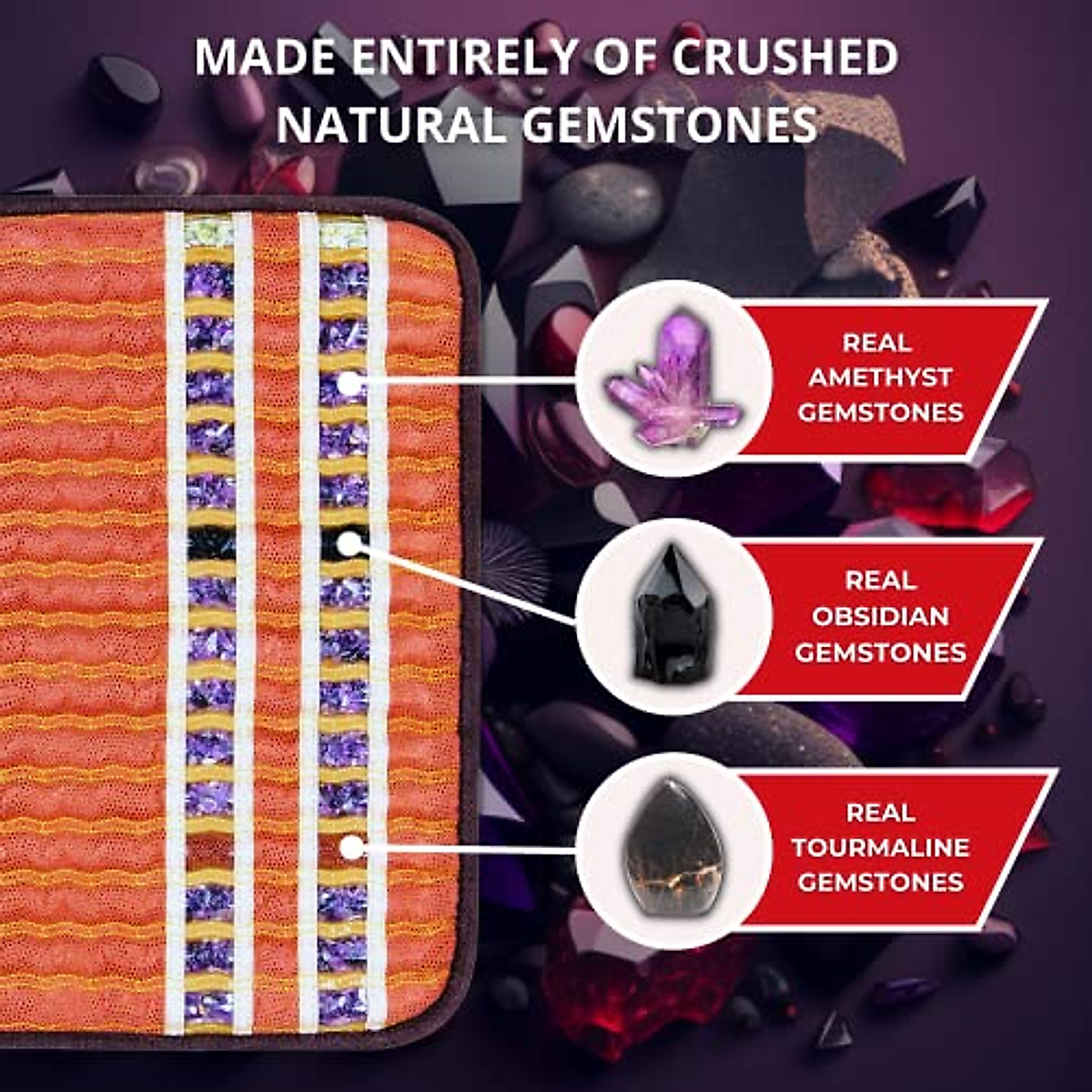 HealthyLine Small Far Infrared Electric Heating Pad for Pain Relief, Heat Therapy with Tourmaline, Amethyst & Obsidian Gemstones, Calming Negative Ions, Auto Shut Off Inframat Pro 18"x18"