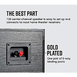 Polk Audio T30 100 Watt Home Theater Center Channel Speaker - Hi-Res Audio with Deep Bass Response | Dolby and DTS Surround | Single, Black