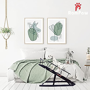 Adjustable Pet Ramp for All Dogs and Cats, 48" Long with Safety Side Rails - for Couch or Bed with Paw Non Slip Traction Mat & Steps, Adjustable Height - Sturdy, Dog Training Manual (Black)