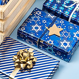 MAYPLUSS Wrapping Paper Roll - Mini Roll - 17 inch X 120 inch Per roll - 3 Different Hanukkah Design (42.3 sq.ft.ttl)
