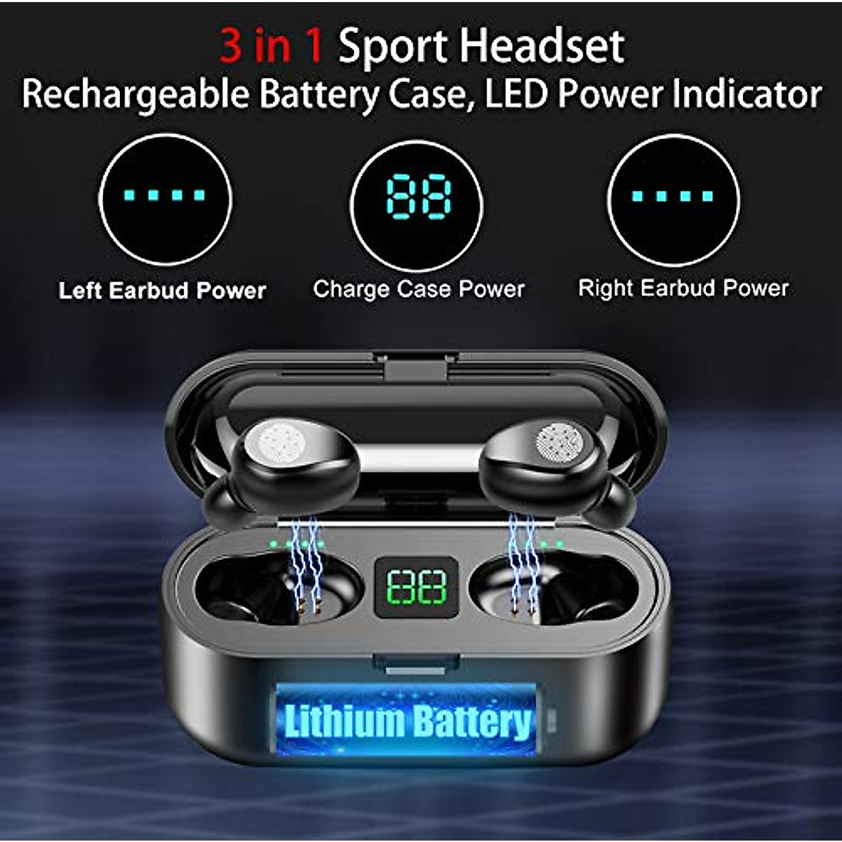 IHAO Sport Earbuds Headphone with Mic 3 in 1 Multifunctional Earpiece Power Bank TWS (True Wireless Stereo) in-Ear Headset HiFi Sound Noise Reduction Painless Firm Wear Earphone-Luxury Black F9