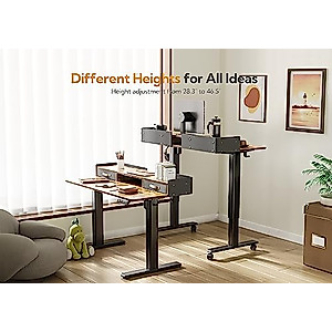 Claiks Standing Desk with Drawers, Stand Up Electric Standing Desk Adjustable Height, Sit Stand Desk with Storage Shelf and Splice Board, 48 Inch, Rustic Brown