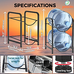 POURDE WATER COOLER JUG RACK 5 GALLON BOTTLE HOLDER 12.9''x13.4''x19.3'' STURDY STEEL FRAME STAND EXCELLENT HOME OFFICE SPACE SAVER ORGANIZER SINGLE 2-TIER (BLACK)