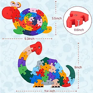LovesTown 2 PCS Wooden Animal Puzzles, Alphabet Building Blocks for Kids, Preschool Letters and Numbers Puzzles, ABC Animal Puzzle for Toddlers