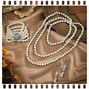 Maitys 3 Pcs 1920s Pearl Jewelry Set Includes Vintage Flapper Earrings Multilayer Imitation Pearl Necklace Bracelet for Women(Charming)