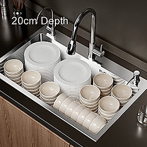 Drop in Kitchen Sink Workstation -304 Stainless Steel Sink Single Bowl Matte Black Stainless Steel Kitchen Sink with Cutting Board&Strainer (Size : 75 * 43 * 20cm/29.5 * 16.9 * 7.8in)