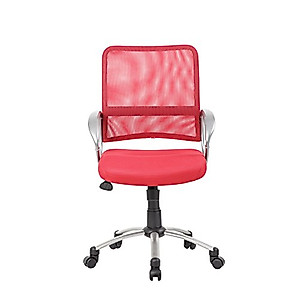 Boss Office Products Mesh Back Task Chair with Pewter Finish in Red
