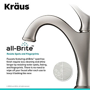 KRAUS KBF-1201SFS Arlo Single Handle Basin Bathroom Faucet with Lift Rod Drain and Deck Plate, Spot-Free All-Brite Stainless Steel