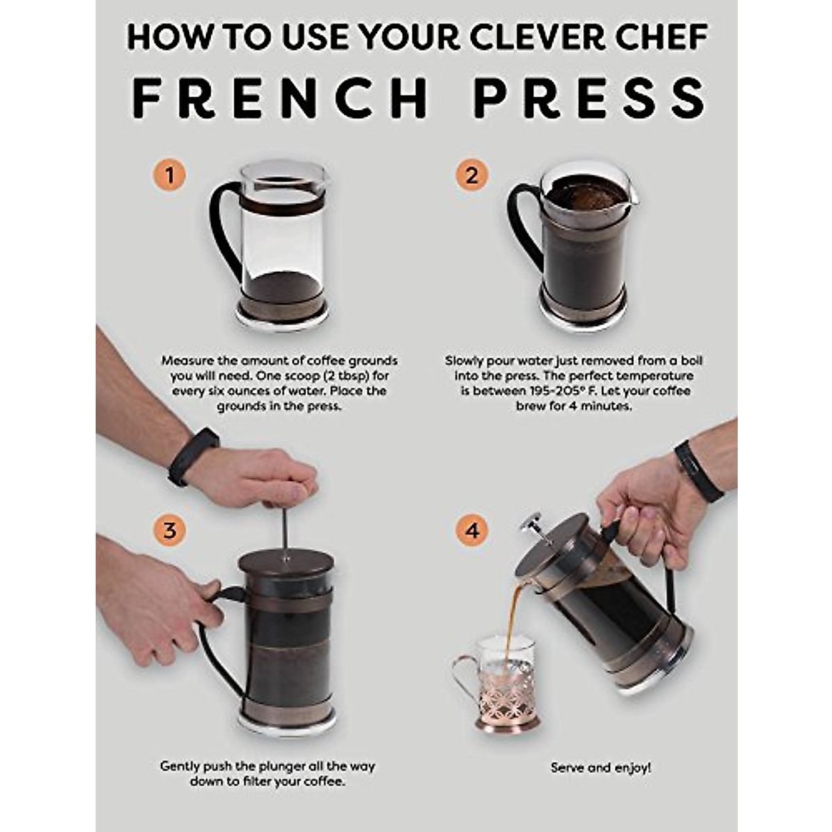Clever Chef French Press Coffee Maker, Maximum Flavor Coffee Brewer with Superior Filtration, 2 Cup Capacity, Black