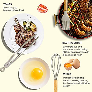 Kinfayv Silicone Cooking Utensils Kitchen Utensil Set, 21 PCS Wooden Handle Nontoxic BPA Free Silicone Spoon Spatula Turner Tongs Kitchen Gadgets Utensil Set for Nonstick Cookware with Holder (Khaki)