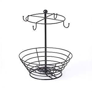 Nifty Coffee Pod & Mug Carousel – Holds 4 Cups, Capsule Storage, Spins 360-Degrees, Lazy Susan Platform, Modern Black Steel, Home or Office Kitchen Counter Organizer