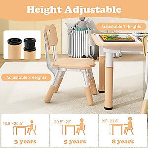 INFANS Kids Table and Chiar Set, Height Adjustable Toddler Desk and 4 Chairs with Graffiti Desktop Non-Slip Legs, Large 47" L x 23.5" W Multi-Activity Art Table for Daycare Classroom Home (Natural)