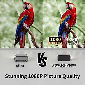 WEWATCH Native 1080P Mini Projector, 13500 Lumens Portable WiFi Bluetooth Projector, with 12 inch Tripod Stand, Movie Projector for Home Outdoor Compatible with TV Stick, HDMI, iOS Android