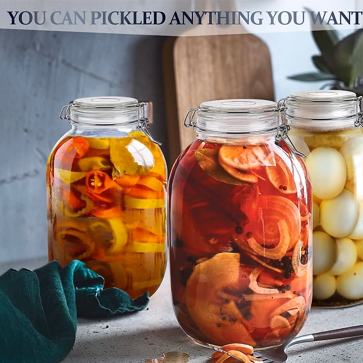 Folinstall 1 Gallon Glass Jar with Airtight Lid, Large Mason Jar for Pickled Eggs, Clear Glass Storage Jar for Kombucha, Limoncello, Sun tea (Extra 1 Gasket)