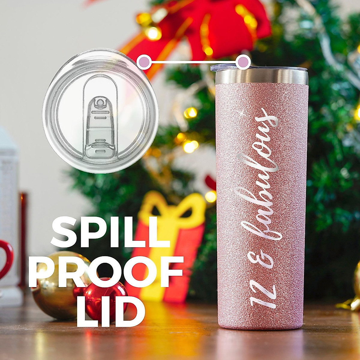 Onebttl Birthday Gifts for 12 Year Old Girl -12 & Fabulous - Tween Girl Gifts, Unique Design 20oz Skinny Tumbler, Novelty 12th Birthday Gifts for Girls, Card & Package Included - Pink