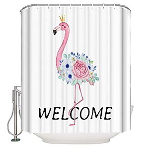 Shower Curtain, Summer Theme Pink Flamingo with Rose Washable Shower Curtain with Hooks Bath Decor Fabric Shower Curtains for Bathroom, Hotel, Stalls, Bathtubs, 72x78 in