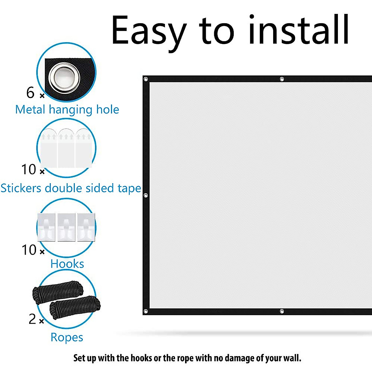 60 Inch 16:9 HD Projector Screen Nell Zimi Portable Foldable Screen Anti-Crease Indoor Outdoor Projector Movies Screen for Home Theater Support Double Sided Projection