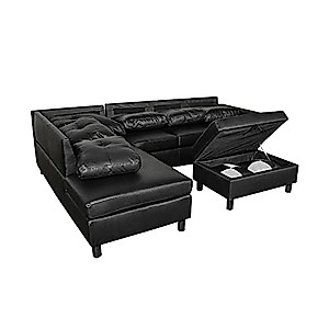 DHHU 3 Piece Living Room Furniture Set, Couch with Storage Footrest, Sectional Sofa for Home, Office, Studio, 103" x 72.5" x 32", D-L-Shaped/Black