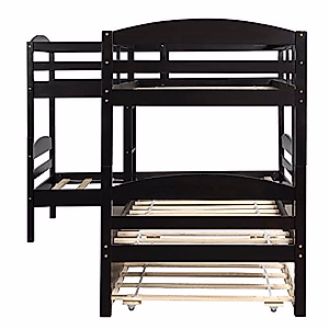 Harper & Bright Designs Quad Bunk Bed with Trundle, L Shaped Bunk Bed for 4 Kids, Wooden Twin Bunk Bed Frame for Kids Teens Adults - Espresso