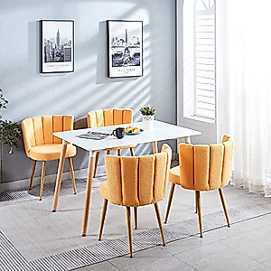 ATSNOW Yellow Sherpa Accent Chairs Set of 2, Mid Century Modern Upholstered Side Chairs for Dining Room Living Room Bedroom Vanity