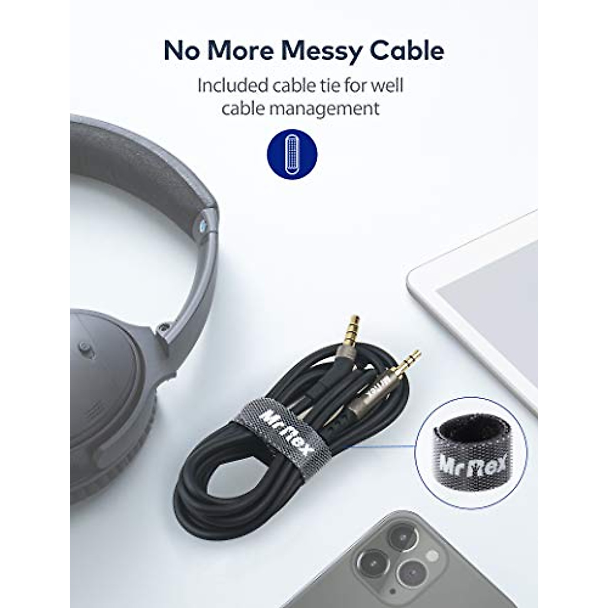 Mr Rex Replacement Cord for Bose 700 QC25 QC35II QC35 QC45 Headphones, JBL Everest 300 650BTNC E55BT Earphone, 2.5mm to 3.5mm Audio Aux Cable[2-Pack, 5ft Nylon-Braided with Mic + 5ft TPE no Mic]