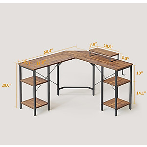 CubiCubi L Shaped Desk, 50.4 inch Computer Corner Desk with 2 Storage Shelves, Home Office Desk with Monitor Stand, Rustic Brown