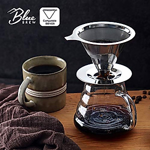 BLUE BREW BB1008 600 ML(20oz), Glass Coffee Server for Pour Over Coffee Maker, Heat Resistant Glass Coffee Carafe