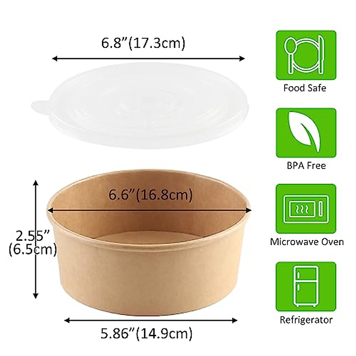 Belinlen 36oz 50 Sets Large Kraft Paper Bowls with Lids, Disposable Bowls with Lids, Paper Salad Bowls, Paper Food Container with Lid Perfect for Hot/Cold Food, Soup, Salad, Ice Cream