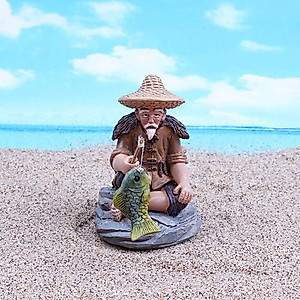 Mini Fisherman Figurines Miniature Resin Fisherman Bonsai Figurine for Fish Tank Bonsai Landscape Fairy Garden Decoration