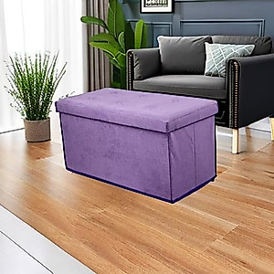 Sorbus Storage Ottoman Bench – Collapsible/Folding Bench Chest with Cover – Perfect Toy and Shoe Chest, Hope Chest, Pouffe Ottoman, Seat, Foot Rest, – Contemporary Faux Suede (Purple)