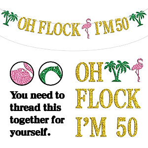 Oh Flock I'm 50 Banner, Glitter Happy 50th Birthday Anniversary Party Decorations, Pineapple Party Decor, Hawaiian Luau Tropical Aloha 50 Theme Party Photo Props