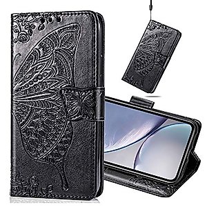 MEIKONST Xiaomi Redmi Note 8 Pro Case, Elegant Embossed Black Butterfly Soft PU Leather Flip Wallet Case with Stand Magnetic Closure Protective Cover for Xiaomi Redmi Note 8 Pro,SD Black Butterfly