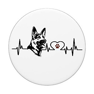 German Shepherd EKG Heartbeat Heart Line With Paw Print PopSockets PopGrip: Swappable Grip for Phones & Tablets